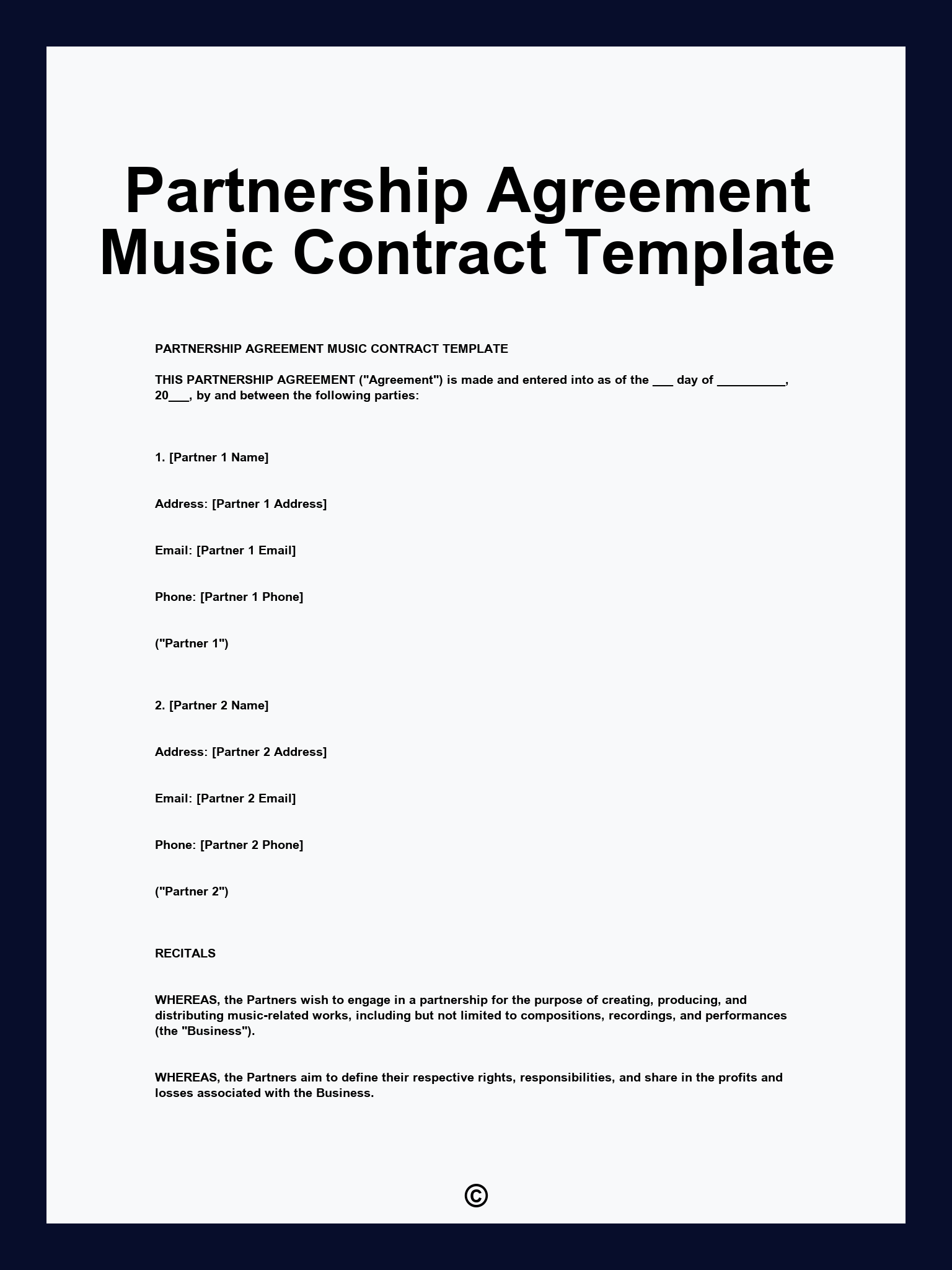 Partnership Agreement Music Contract Template