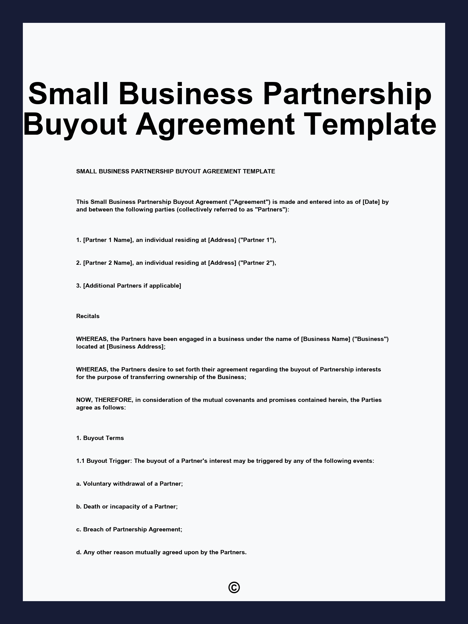 Small Business Partnership Buyout Agreement Template