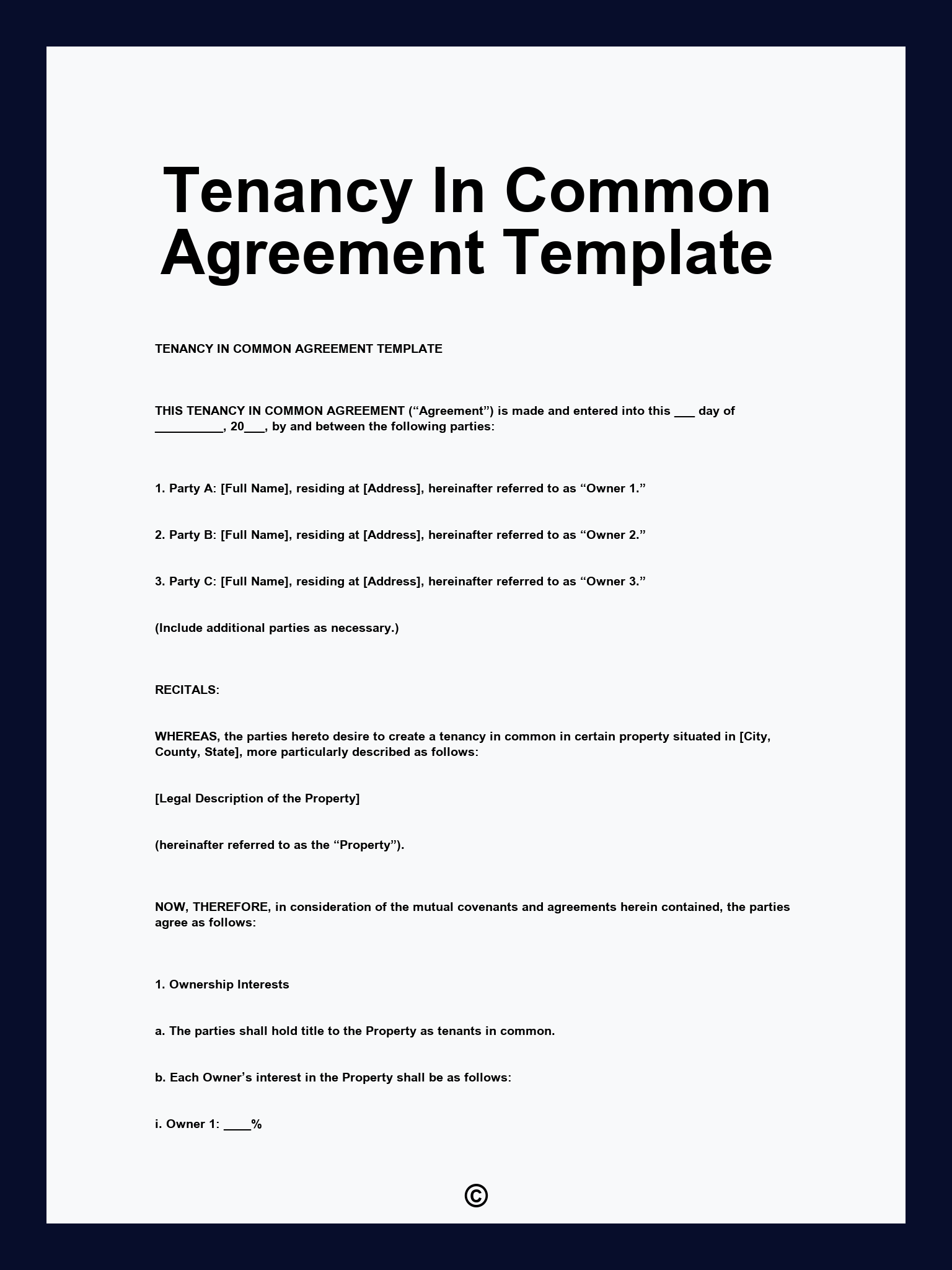 Tenancy In Common Agreement Template